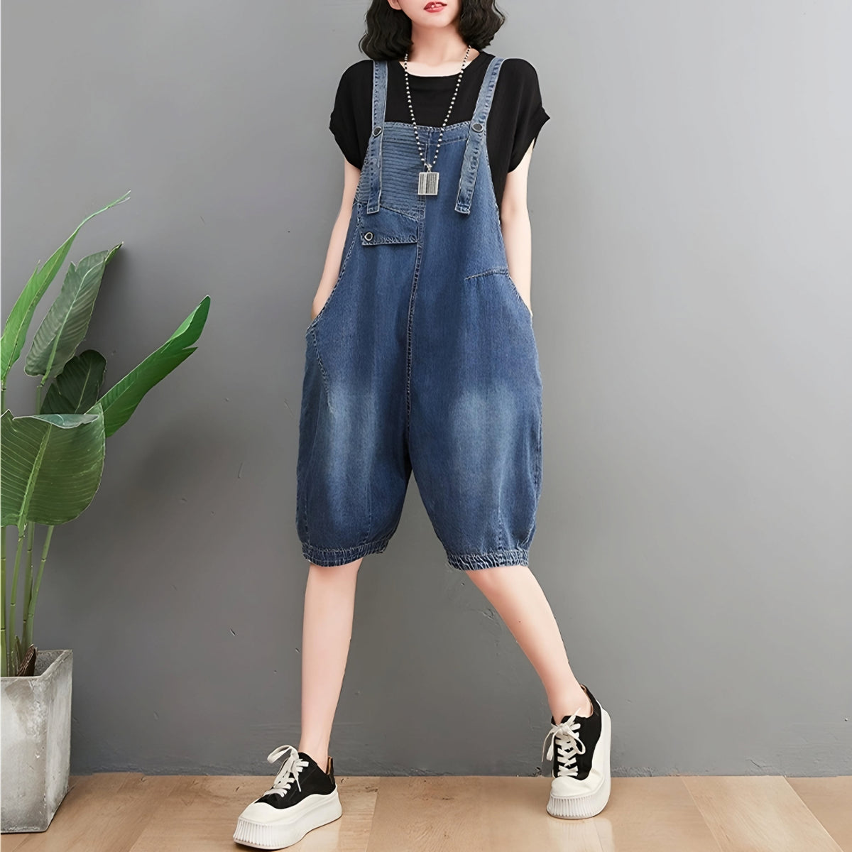 Knee-Length Denim Overall Jumpsuit | Zen Breaker