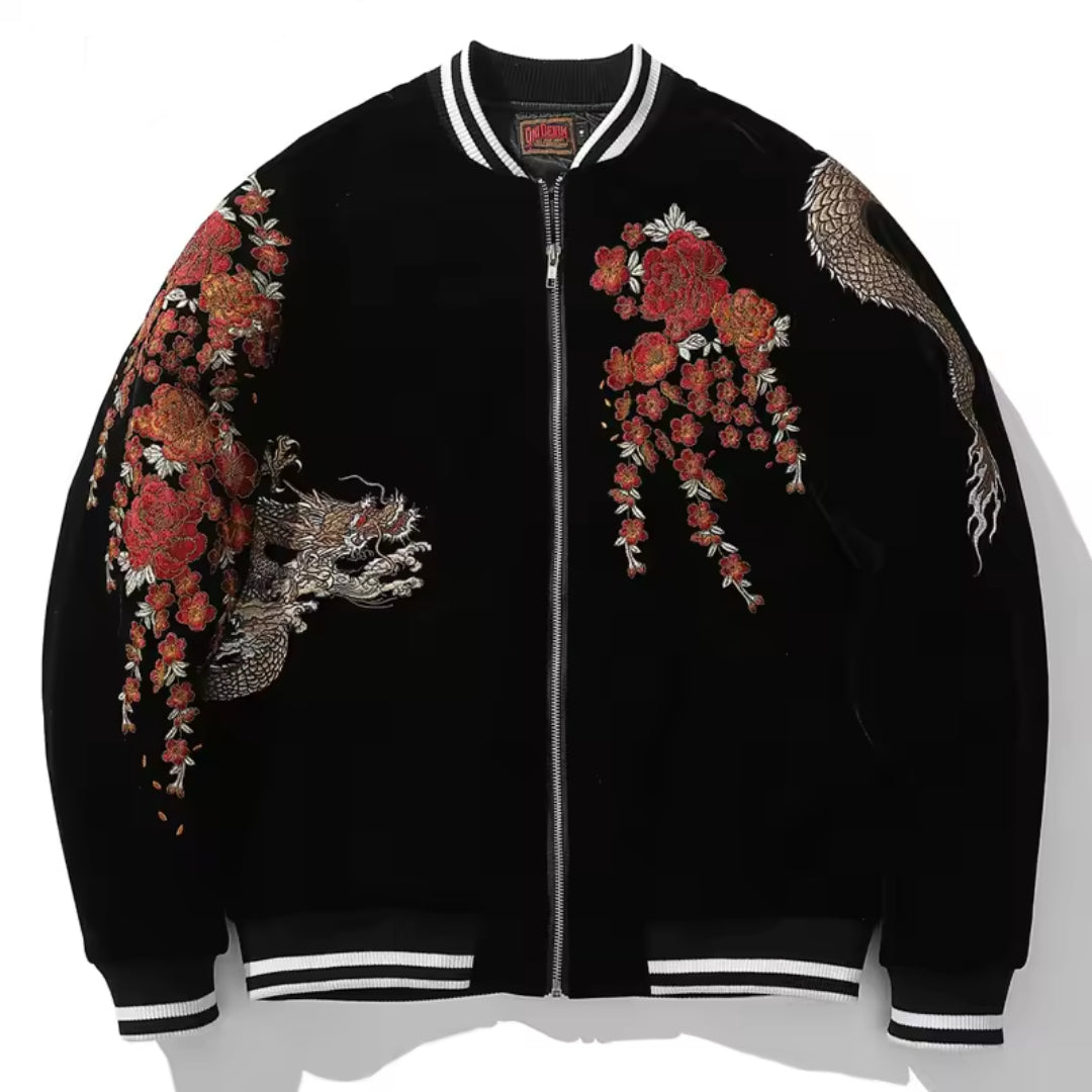Velvet Dragon Blossom Embroidered Jacket | Zen Breaker