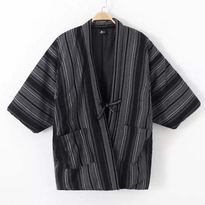 Gray and Black Quilted Cotton Hanten Winter Coat | Zen Breaker