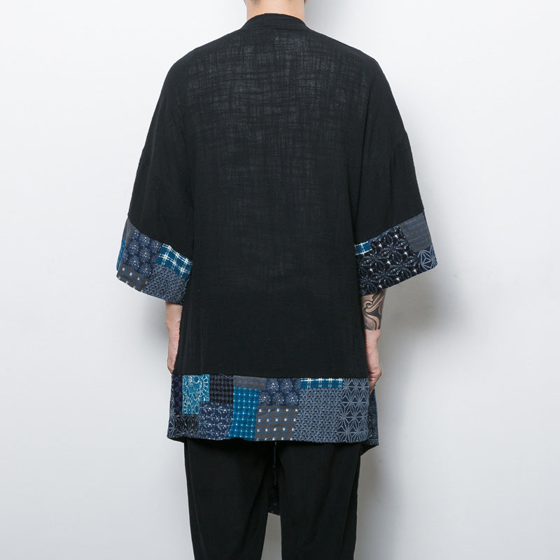 Japanese Blue Motif Long Cardigan | Zen Breaker
