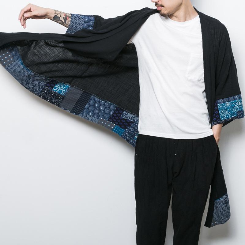 Japanese Blue Motif Long Cardigan | Zen Breaker