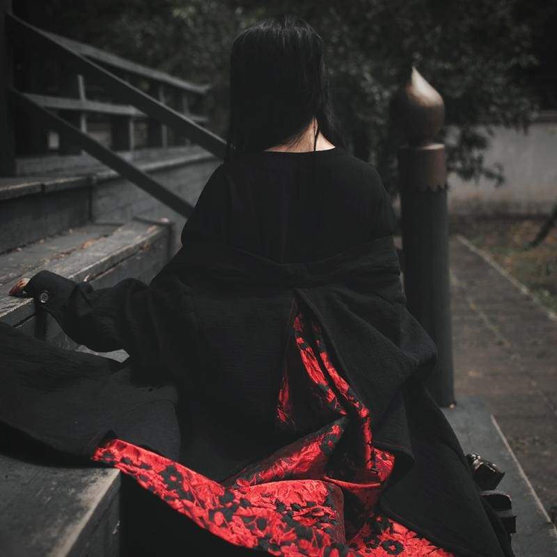 Handmade Gothic Red Floral Patchwork Long Coat | Zen Breaker