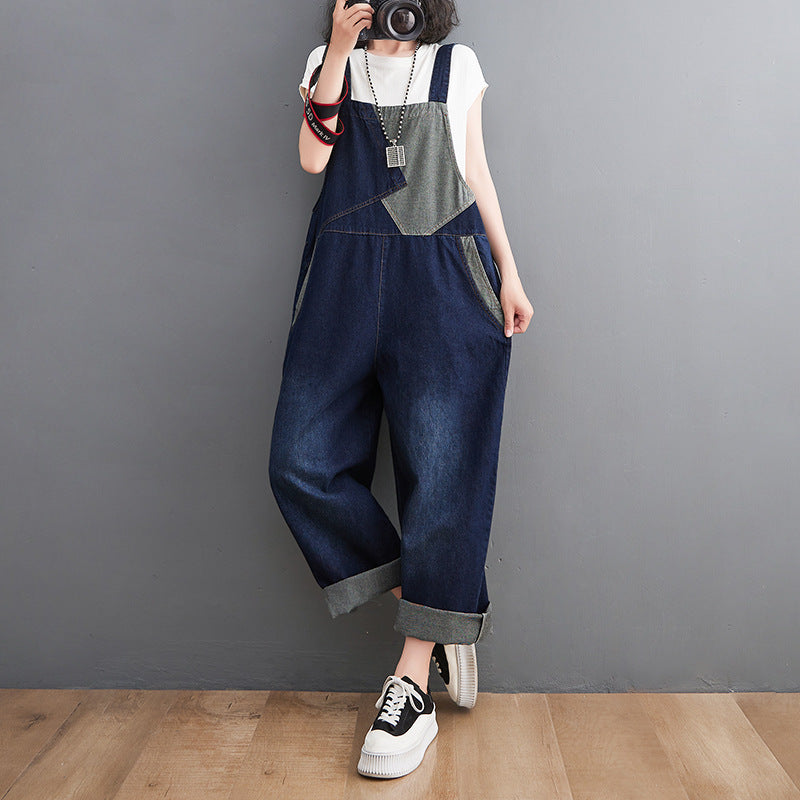 Contrast Patchwork Denim Overalls | Zen Breaker
