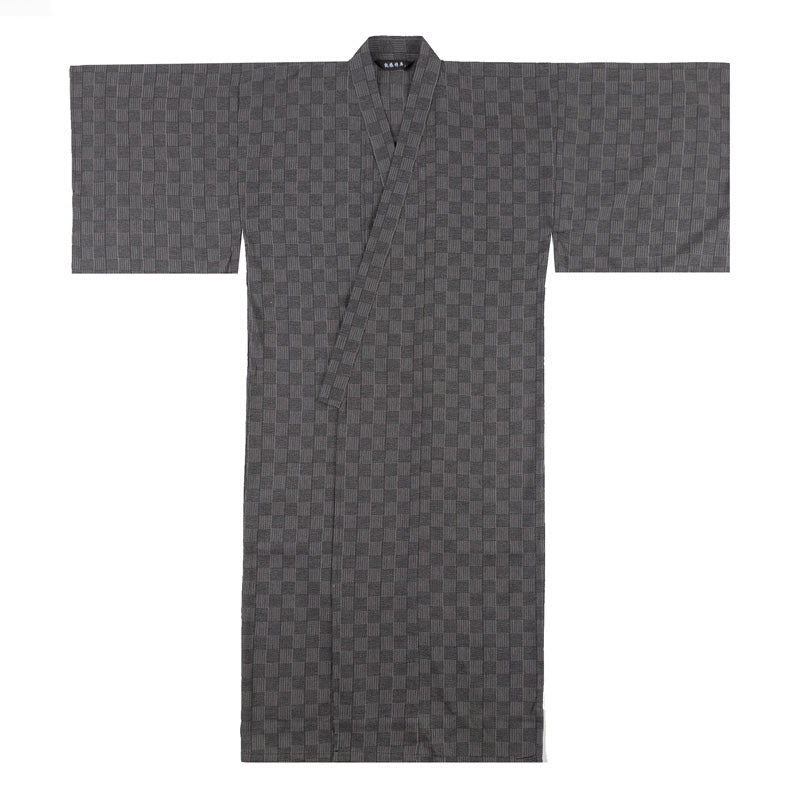 Men Gray Checked Yukata Kimono Robe | Zen Breaker